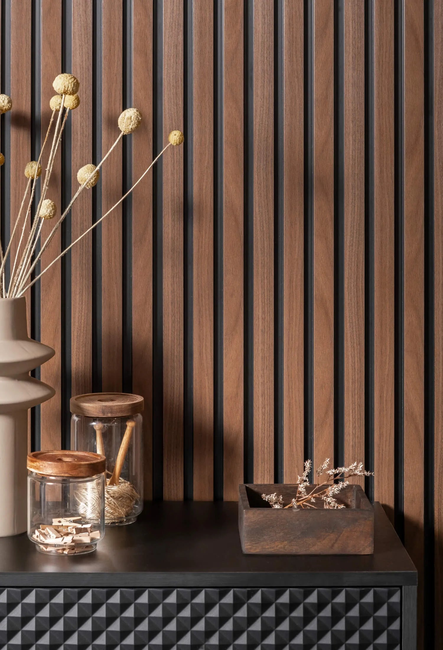 Waterproof Dark Oak Wood Effect Slat Wall Panels – Panels by Sofia